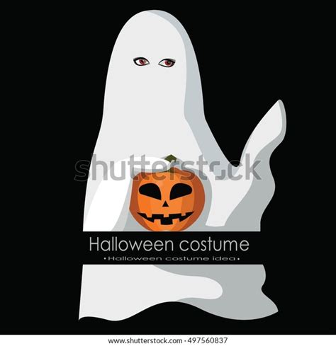 Girl Dressed Ghost Halloween Cartoon Style เวกเตอร์สต็อก ปลอดค่า