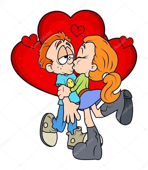 Cute Couples Kissing Cartoon