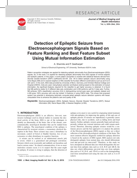 Pdf Detection Of Epileptic Seizure From Electroencephalogram Signals