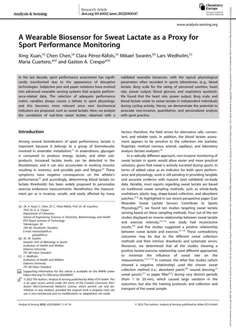 Pdf A Wearable Biosensor For Sweat Lactate Monitoring As A Proxy For