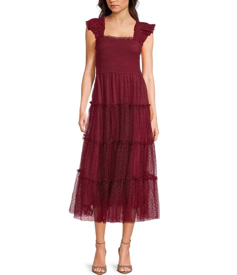 Blu Pepper Lace Square Neck Sleeveless Tiered Midi Dress Dillards