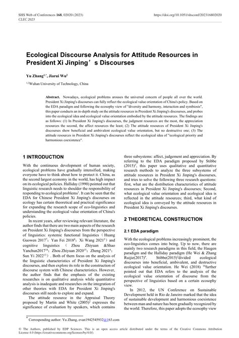 Pdf Ecological Discourse Analysis For Attitude Resources In President Xi Jinpings Discourses