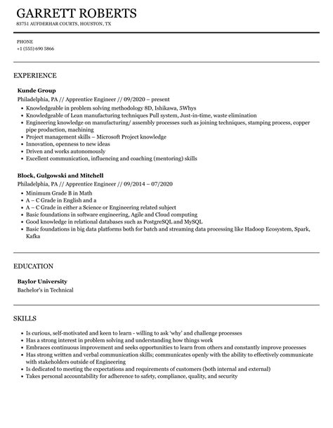 Apprenticeship Resume Samples