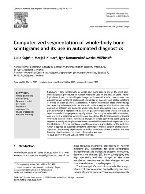 Pdf Computerized Segmentation Of Whole Body Bone Scintigrams And Its