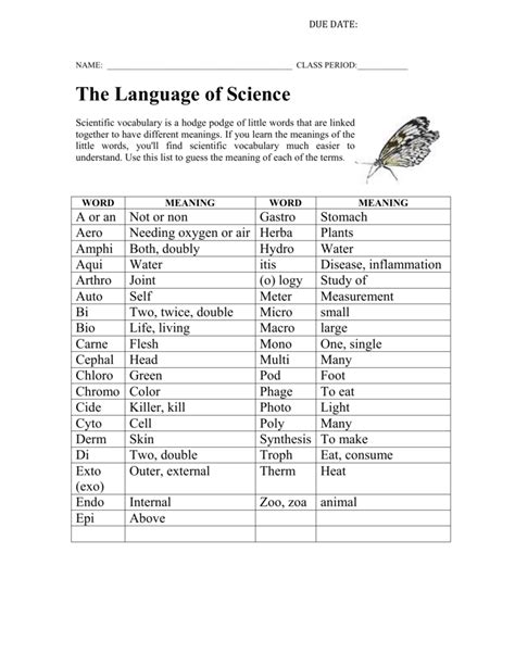 The Language Of Science Worksheet Educational Worksheet