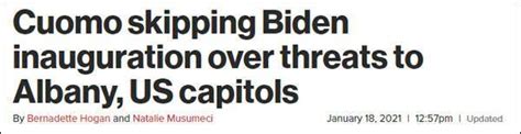 纽约州长取消出席拜登就职典礼计划：鉴于社会治安，我还是留在纽约州吧安德鲁·科莫