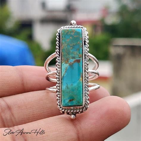 Handmade Kingman Turquoise Sterling Silver Ring Statement Jewelry Etsy