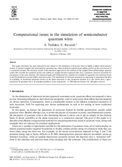 Pdf Computational Issues In The Simulation Of Semiconductor Quantum Wires