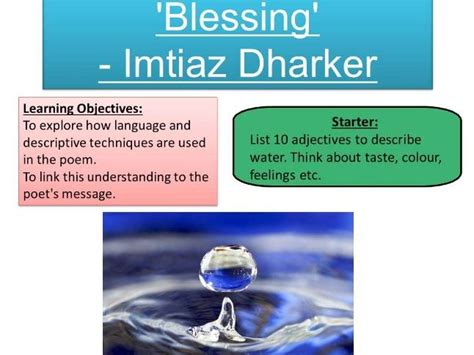 Blessing Imtiaz Dharker Teaching Resources