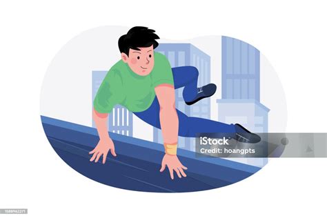 파쿠르 일러스트레이션 개념입니다 흰색 배경에 분리된 평면 그림 경쟁에 대한 스톡 벡터 아트 및 기타 이미지 경쟁 놀기