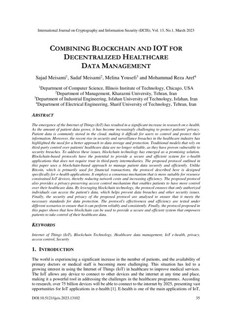Pdf Combining Blockchain And Iot For Decentralized Healthcare Data