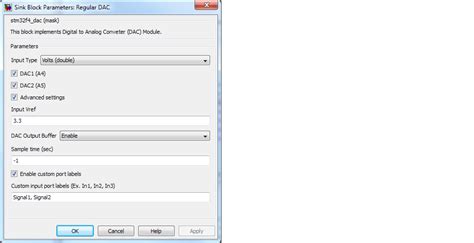 Stm32f4 Target Block References On Chip Peripherals Dac Regular Dac