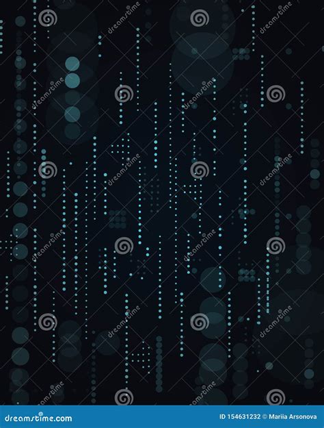 Technological Dark Background Vector Illustration Matrix Binary Computer Code Falling Dots Stock