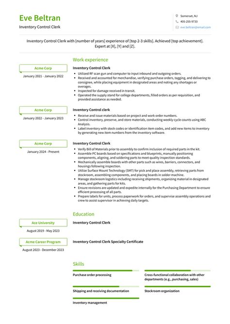 10 Inventory Control Clerk Resume Examples That Work