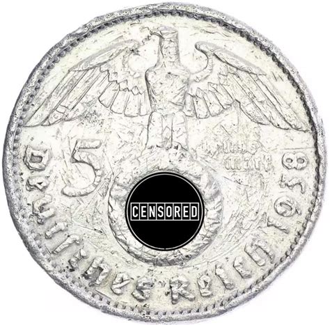 Монета нацистская Германия 5 марок 1938 стоимостью 495 руб.