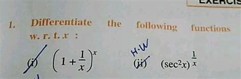 Differentiate The Following Function W R T X X X