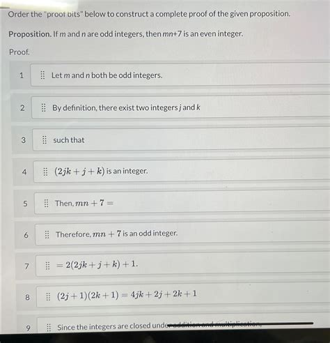 solved order the proof bits below to construct a complete