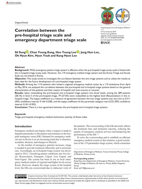Pdf Correlation Between The Pre Hospital Triage Scale And Emergency Department Triage Scale