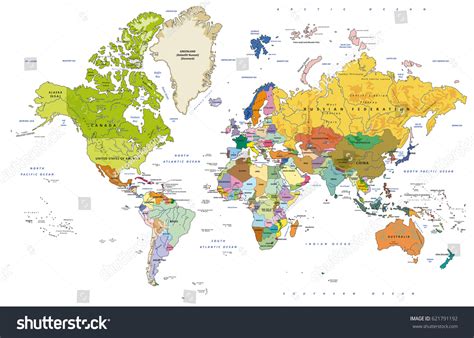 Highly Detailed Political World Map Capitals Stock Vector Royalty Free