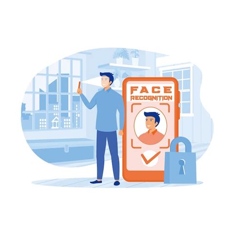 Premium Vector Man Standing With A Phone Identifies A Face