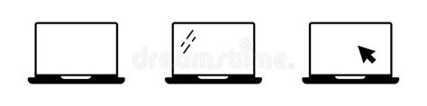 Laptop Icons Set Laptop With Pointer Or Cursor On Screen Icon Stock Vector Illustration Of