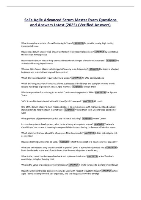 Safe Agile Advanced Scrum Master Exam Questions And Answers Latest 2025 Verified Answers