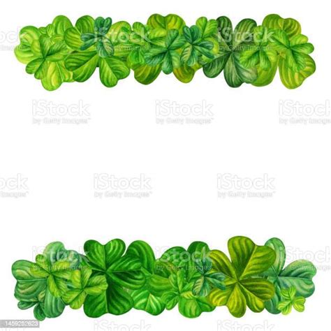 수채화 테두리는 행운을 빌기 위해 성 패트릭의 날을 위해 손으로 네 잎 클로버를 그렸습니다 3월에 대한 스톡 벡터 아트 및 기타 이미지 Istock