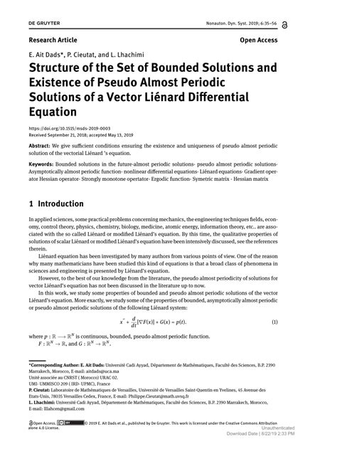 Pdf Structure Of The Set Of Bounded Solutions And Existence Of Pseudo