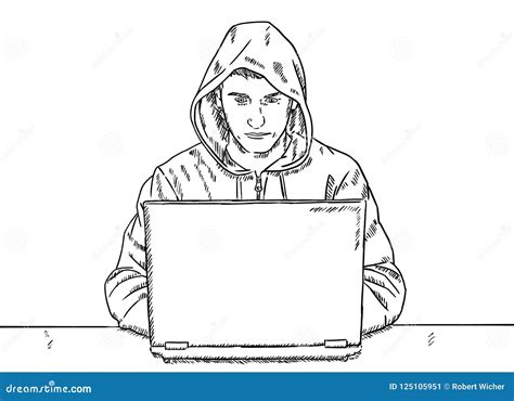 A Hacker Is Sitting At A Laptop Stealing Someone Else S Information