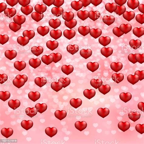 핑크 그라데이션 배경에서 떨어지는 마음 색종이 발렌타인의 날 반짝 인사말 카드 배경 막입니다 로맨틱 벡터 일러스트입니다 디자인 서식 파일을 편집 하 게 쉬운 3차원 형태에