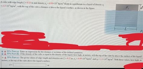 Solved A Cube With Edge Length L M And Density Chegg
