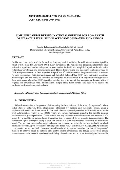 Pdf Simplified Orbit Determination Algorithm For Low Earth Orbit