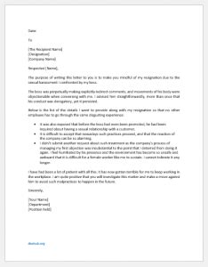 Resignation Letter During Probation Due To Sexual Harassment Document Hub