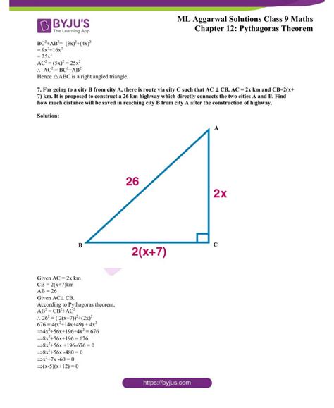 ml aggarwal solutions for class 9 maths chapter 12 pythagoras theorem