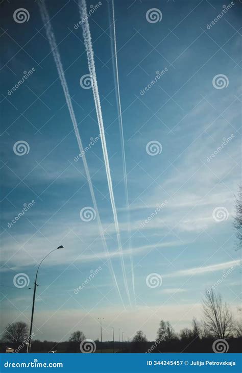 Aircraft Chemtrail, Plane Smoke Trails, Jet Clouds Cartoon Vector ...