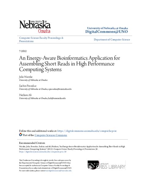 Pdf An Energy Aware Bioinformatics Application For Assembling Short