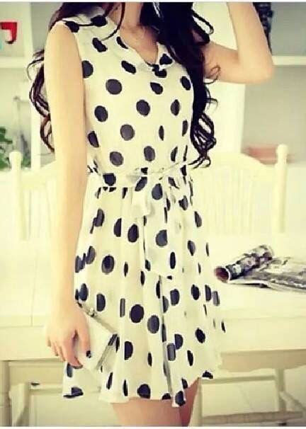 Vestido Blanco Con Bolitas Negras Vintage Dresses Cheap Fashion