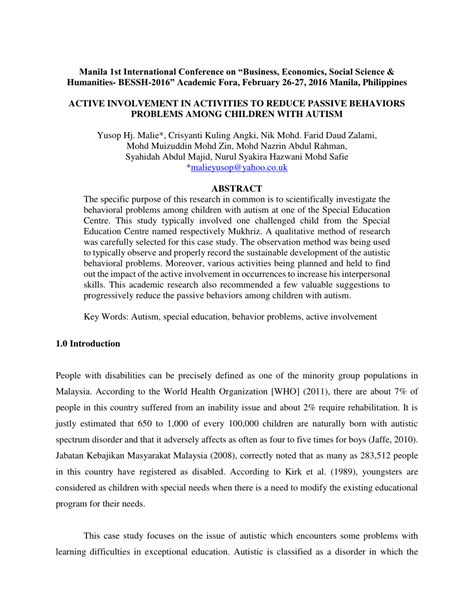 Pdf Active Involvement In Activities To Reduce Passive Behaviors