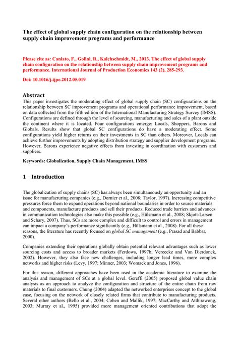 Pdf The Effect Of Global Supply Chain Configuration On The Relationship Between Supply Chain