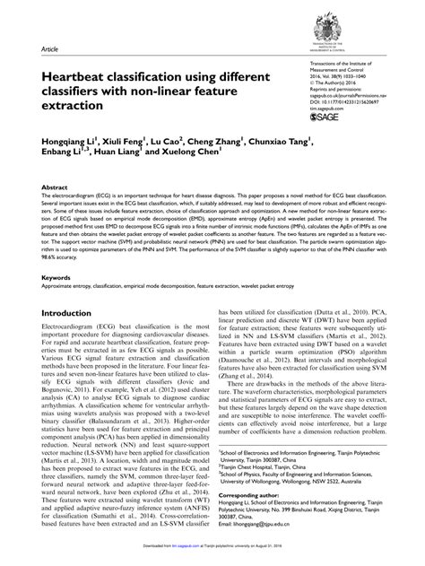 Pdf Heartbeat Classification Using Different Classifiers With Non