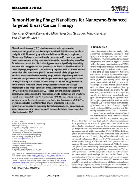 Pdf Tumor‐homing Phage Nanofibers For Nanozyme‐enhanced Targeted Breast Cancer Therapy