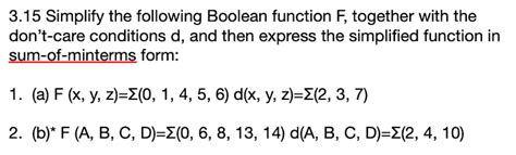solved 3 15 simplify the following boolean function f