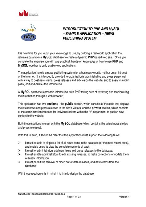 Activity Introduction To Php And My Sql Sample Application News Publishing System Introduction