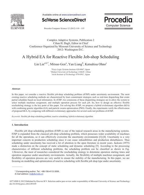 Pdf A Hybrid Ea For Reactive Flexible Job Shop Scheduling