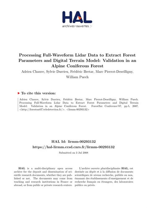 PDF Processing Full Waveform Lidar Data To Extract Forest Airborne Laser Scanning Is An