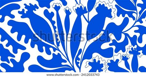 Matisse Style Seamless Floral Pattern Blue Stock Vector Royalty Free