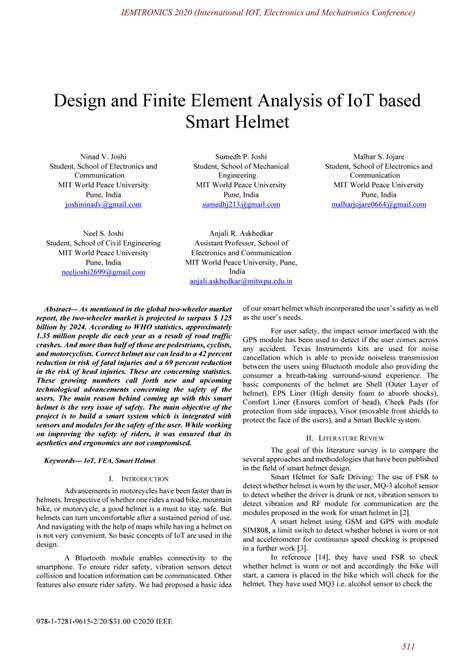 Pdf Design And Finite Element Analysis Of Iot Based Smart Helmet