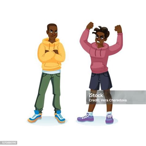 플랫 만화 블랙 캐릭터 갈등 장면 과 사회적 불평등 벡터 일러스트 개념 디자인에 대한 스톡 벡터 아트 및 기타 이미지 디자인