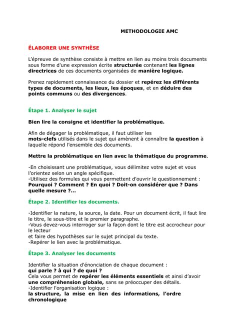 Methodologie Amc Élaborer Une SynthÈse