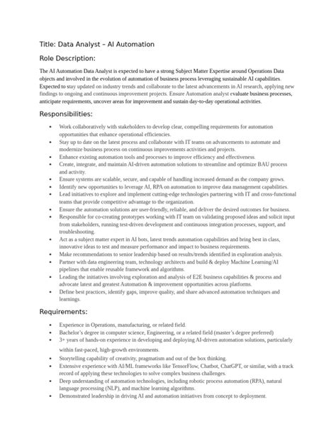 Data Analyst Ai Automation Pdf Artificial Intelligence